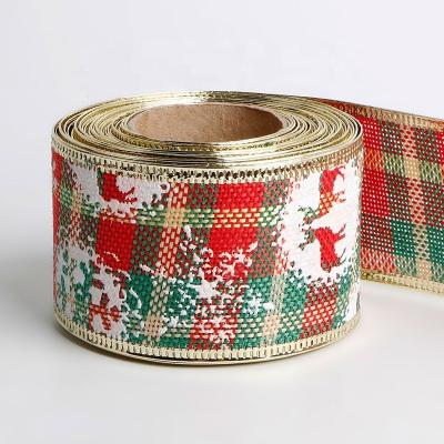 China Faixa de logotipo de Natal impressa sob medida para embalagem Largura 63 mm Faixa de tecido tipo burlap à venda