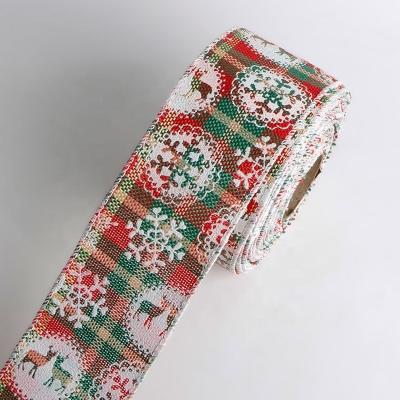 China Faixa de logotipo de Natal impressa sob medida para embalagem Largura 63 mm Faixa de tecido tipo burlap à venda