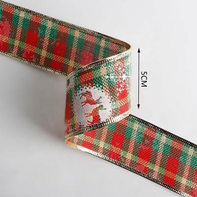 China Faixa de logotipo de Natal impressa sob medida para embalagem Largura 63 mm Faixa de tecido tipo burlap à venda