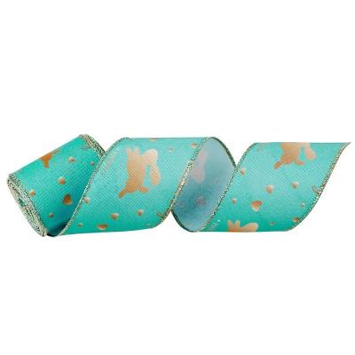中国 イースターリボン 大量 リボン 供給 と MSD ワイヤー エッジ バルラップ リボン と 緑 印刷 販売のため