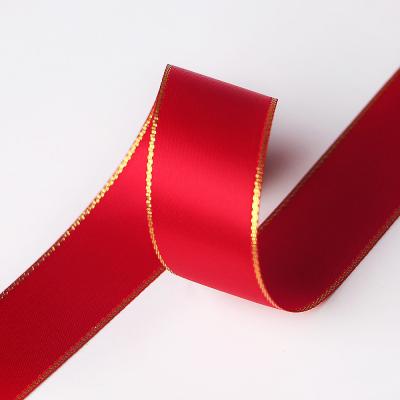 China 9mm Width Gold Edged Satin Ribbon in Pantone Color Perfect for Fashion Resellers for sale