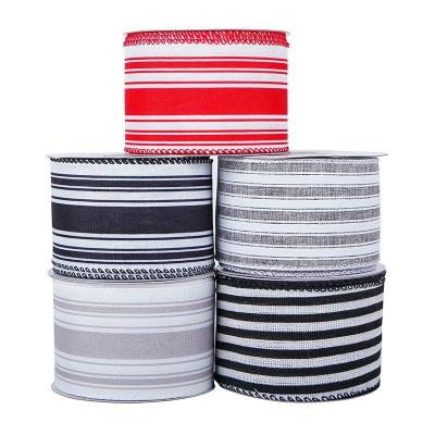 China DIY Craft Party Decoratie 2,5 inch Patriottisch gestreepte bedraad lint met Burlap Stof Te koop
