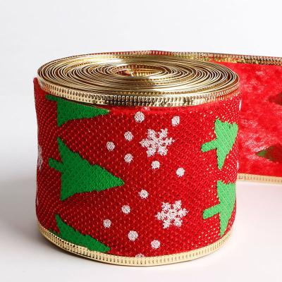 China Custom Christmas Ribbon Wire Edged Burlap Ribbon 50mm Print Customers'requirements for sale