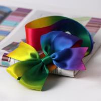 China Gift Packaging Elastic Ribbon Bow with Pre-Tied Loop and Rainbow Pattern for sale