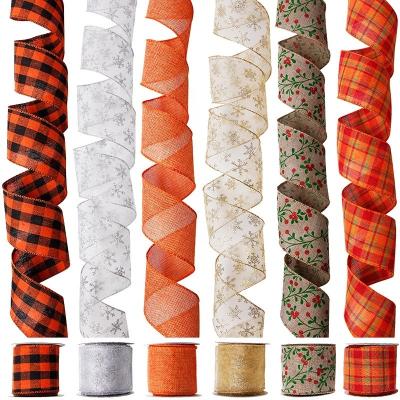 2 1/2 pouces filé bord organza ruban pour la décoration de la couronne de Noël OEM personnalisé