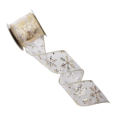 China 2-1/2 inch Wired Edge Organza Ribbon voor Kerstkrans Decoratie OEM Op maat Te koop