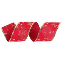 China Customized Polyester Wired Edge Ribbon Roll for Christmas Crafts Polyester Material for sale