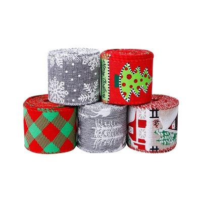 China MSD 63mm 2,5 Zoll Single Face Burlap Wired Ribbon für OEM angepasste Weihnachtsbänder zu verkaufen