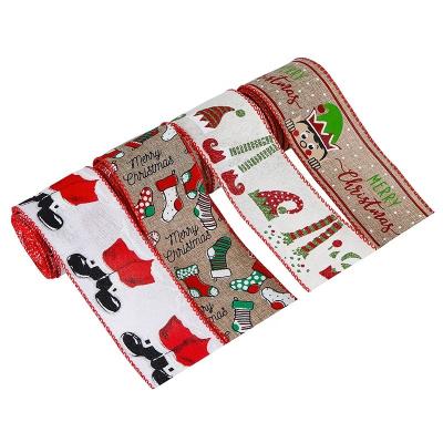 Cina 2.5 Inch Burlap Christmas Wired Edge Ribbon per Decorazioni Di Natale DIY Sostenibili in vendita