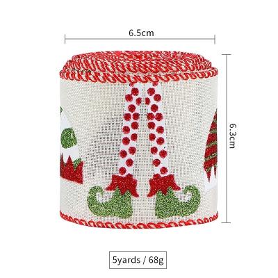 Cina 2.5 Inch Burlap Christmas Wired Edge Ribbon per Decorazioni Di Natale DIY Sostenibili in vendita