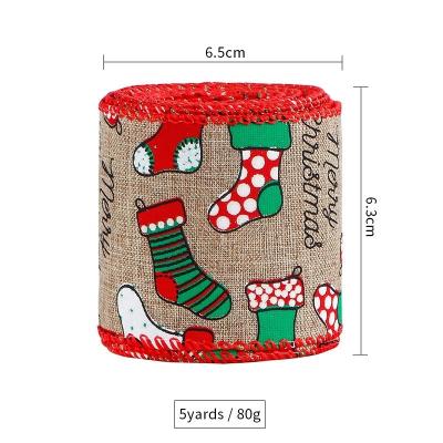 Cina 2.5 Inch Burlap Christmas Wired Edge Ribbon per Decorazioni Di Natale DIY Sostenibili in vendita