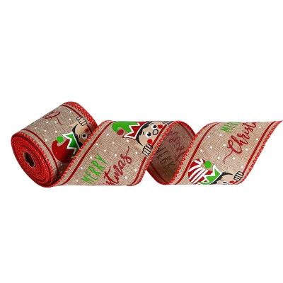 Cina 2.5 Inch Burlap Christmas Wired Edge Ribbon per Decorazioni Di Natale DIY Sostenibili in vendita