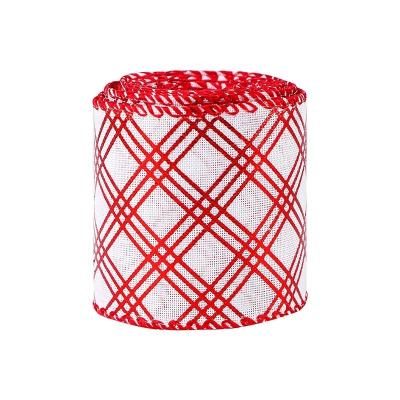 China MSD Company 2.5 Inch White Ribbon with Multi Line Plaid Christmas Ribbon Roll OEM ODM for sale