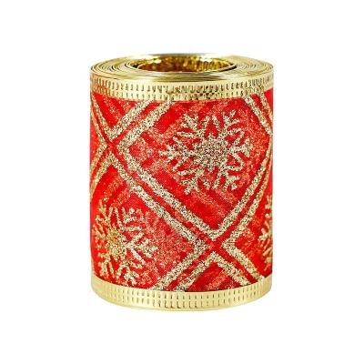 China Wired Gold Edge Ribbon With Snowflake Sequin Christmas Organza Ribbon By The Roll for sale