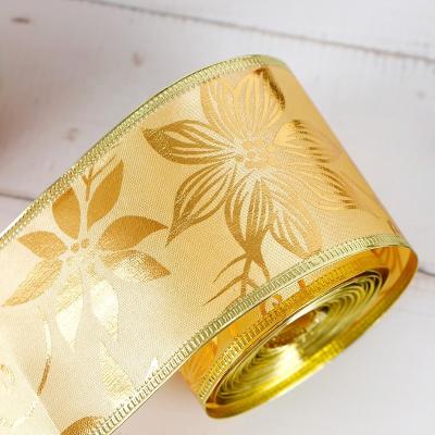 Cina Alta tenacia filo d'oro bordo nastro satinato con oro Natale Disegno regalo decorazione in vendita
