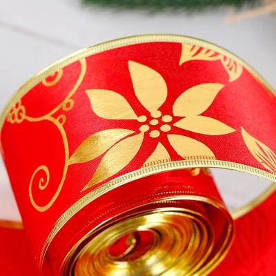Cina Alta tenacia filo d'oro bordo nastro satinato con oro Natale Disegno regalo decorazione in vendita