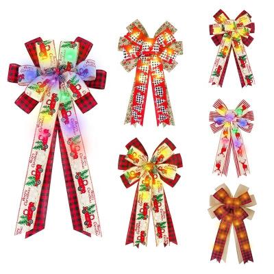 China 15cm*15cm MSD Christmas Tree Decorative Large Burlap Bows With Colored Lamp Ribbon bow for sale