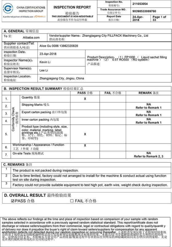 INSPECTION REPORT - Zhangjiagang City FILL-PACK Machinery Co., Ltd