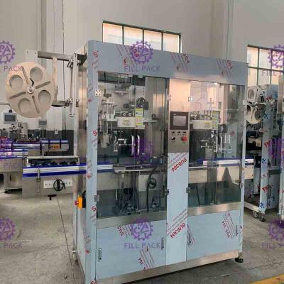 China Fully Automatic Bottle Shrink Labeling Machine With Double Head Sleeve Labeling System for sale
