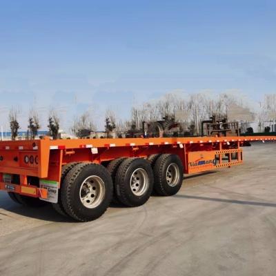 China Commercial 3 Axle Extendable 40ft 60 Ton Flatbed Semi Trailer , Platform Semi Trailer For Tractor Truck And Cargo Transportation for sale