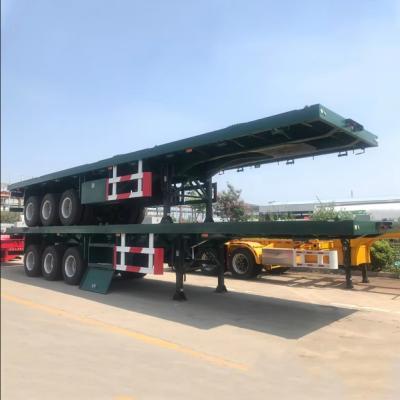 China Customizable 3 Axle 40 Ft Semi Truck Trailer Flatbed Container Semi Trailer With Headboard for sale