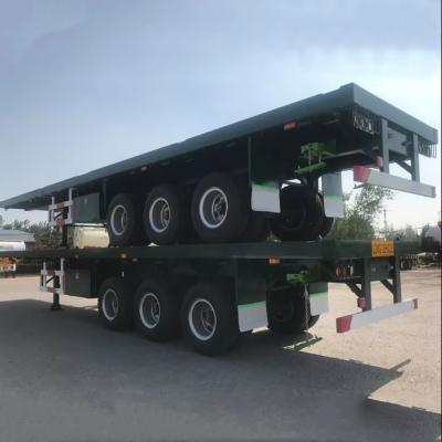China Customizable 3 Axle 40 Ft Semi Truck Trailer Flatbed Container Semi Trailer With Headboard for sale