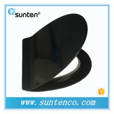 China Floor Mounted Closed Front Ultra Slim V Shape Bblack Toilet Seat for sale