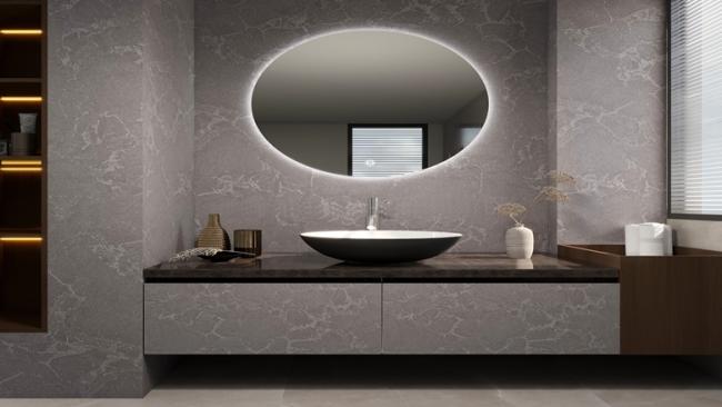Marble decorative paper applied to kitchen cabinet surface