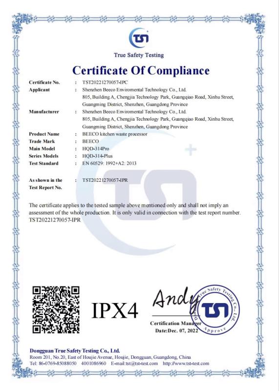 Certificate of Compliance - Shenzhen Resun energy Technology Co., Ltd