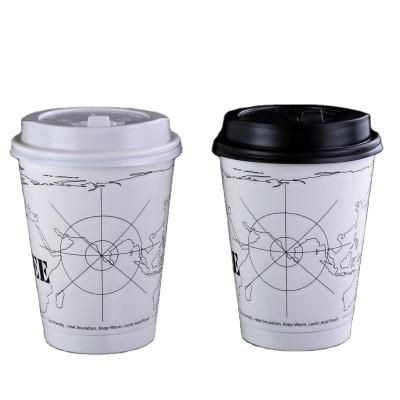 China Hollow insulation paper coffee cup map embossing and packing hot drink cup with lids for sale