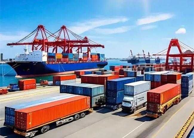 Intermodal transport cargo services showcasing freight containers and logistics operations