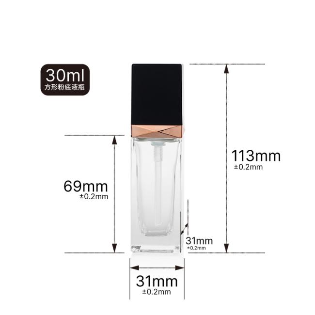 Fertigen Sie kosmetische Verpackenklare bereifte Glasflasche mit schraubverschluss der leeren Grundlage des Quadrats 30ml kundenspezifisch an