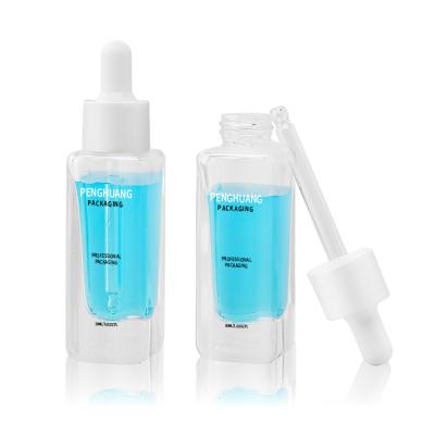 China 30ml Square Essence Oil Serum Tropfflaschen Klarglas Body Skincare Verpackung zu verkaufen