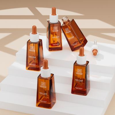 China Classic Trapezoid 30ml Oil Serum Dropper Bottles For Skincare Packaging for sale
