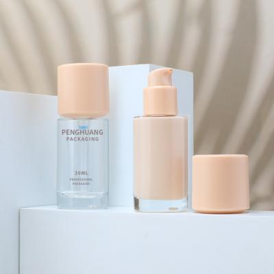 중국 펌프 캡과 함께 둥근 빈 액체 기초 병 30ml 피부 관리 유리 패키지 판매용