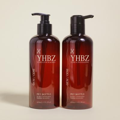 Cina 400ml PET Plastic Plastic Shampoo e Conditioner Bottiglie rotonde di lozione ambra bottiglia pompa in vendita