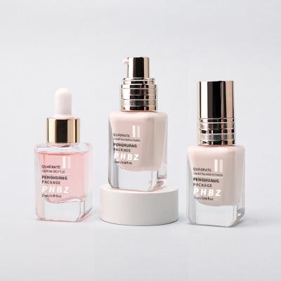 China Square Stransparent Foundation Glass Bottle 15ml Sample Size Cosmetic Lotion Bottle for sale