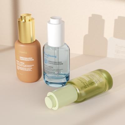 China Custom Glass Serum Dropper Bottles 30ml Green Hiar Oil Glass Bottle With Press Dropper for sale