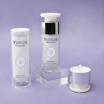 China Custom 30ml 50ml PP Material Airless Pump Bottle for Face Cream and Serum Lotion Refillable Double Wall Design for sale