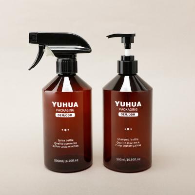 China 500ml Amber Refillable Aerosol Pump Trigger Spray Bottle for Skin Care and Body Lotion for sale