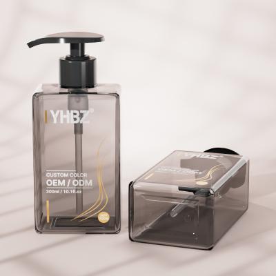 China 300ml Square PET Plastic Pump Bottle for Liquid Soap and Shampoo with Screw-on Cap for sale