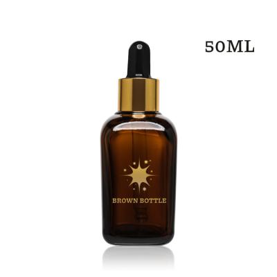 China Square Glass Amber Essential Oil Bottles 15/25/50/100ml With Gold Dropper for sale