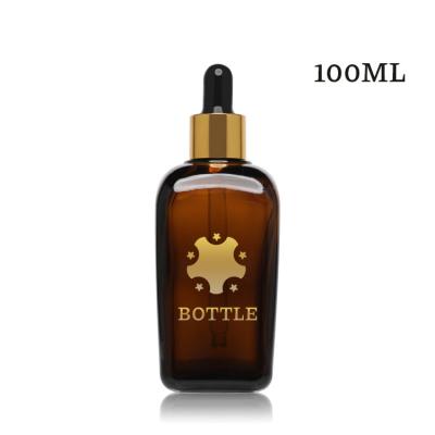 China Square Glass Amber Essential Oil Bottles 15/25/50/100ml With Gold Dropper for sale