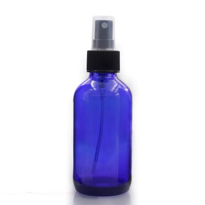 China Blue Body 120ml Boston Glass Bottles Screw Spray Pump Dropper Cap for sale
