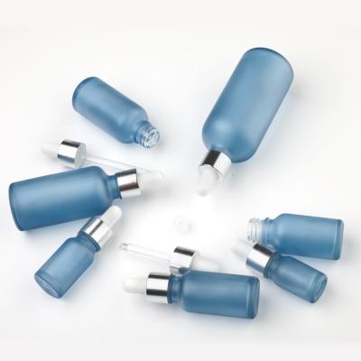 China New Popular Colored Matte Glass Dropper Bottles 30ml 50ml Frosted Glass Serum Bottle for sale