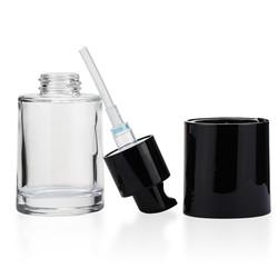 China Squat Shape OEM Clear Glass Pump Bottles 30ml Frosted Smooth Surface for sale