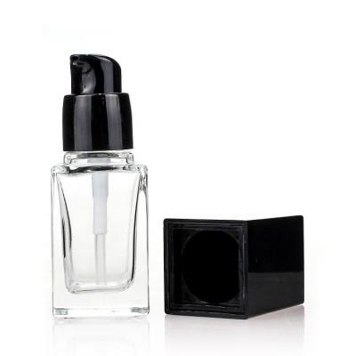 China Packaging 25ml Liquid Foundation Bottles Glass Square With lotion pump for sale