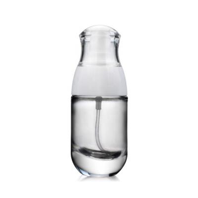 China China Empty Clear 30ml Glass Liquid Foundation Bottle With White Pump F139 Popular Shape Makeup for sale