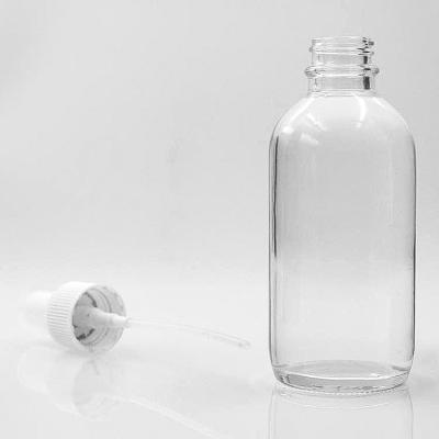 China Liquid 120ml Clear Boston Glass Bottles With Pump Spray for sale