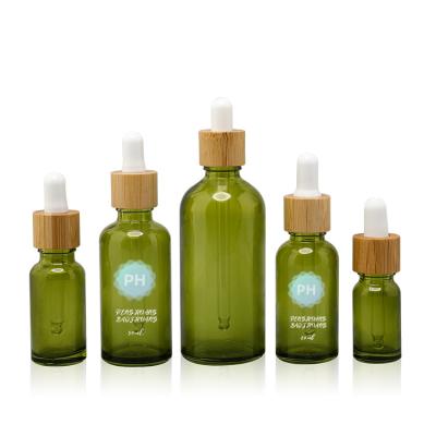 China Green Bamboo Essential Oil Dropper Bottle aluminum and plastic Collar for sale